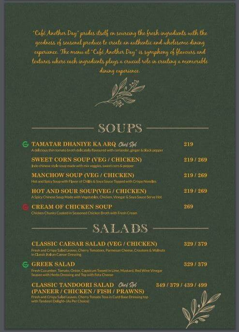 Menu of Cafe Another Day, Janakpuri, New Delhi