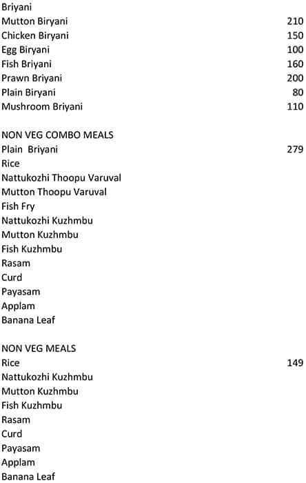 Menu at Thoppu Kari Virunthu - Villankurichi, Coimbatore