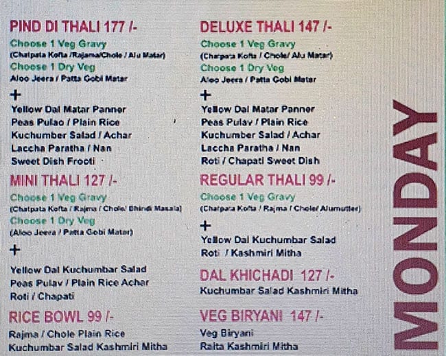 Menu of Pure Veg Thaliwala, Pimpri, Pune