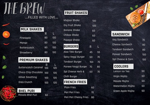 Menu of Cafe The Brew, Alipur, New Delhi
