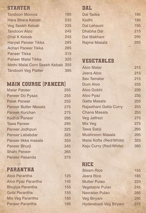 Menu of Ohh Curry Pure Veg Restaurant, Mansarovar, Jaipur