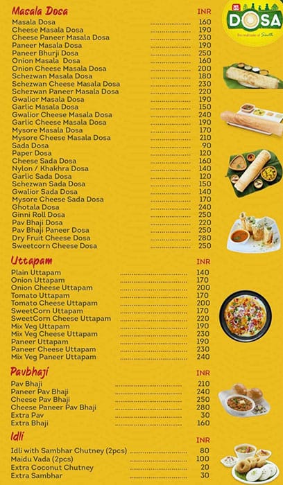 Menu of Mr. Dosa, Chandkheda, Ahmedabad