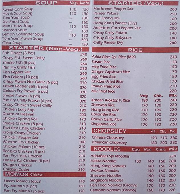 Menu at Adda Bites, Kolkata, 405