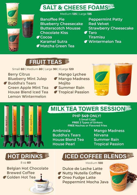 Menu at Bon AppeTea cafe, Manila, 945 Estrada