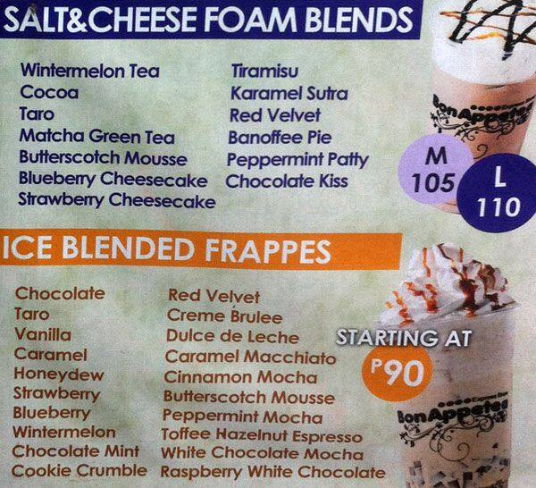 Menu at Bon Appetea restaurant, Parañaque, President's Ave.