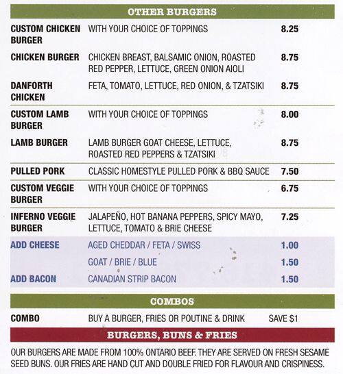 Menu at Great Burger Kitchen restaurant, Toronto, Gerrard St E