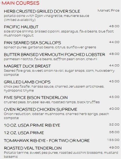 Menu at North 44 Restaurant, Toronto