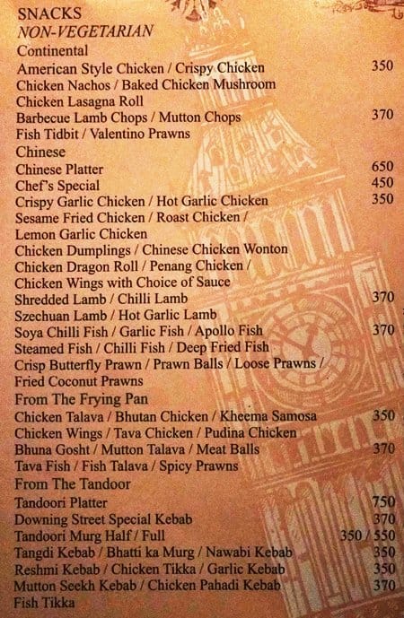 10 Downing Street Menu, Menu untuk 10 Downing Street, Begumpet ...