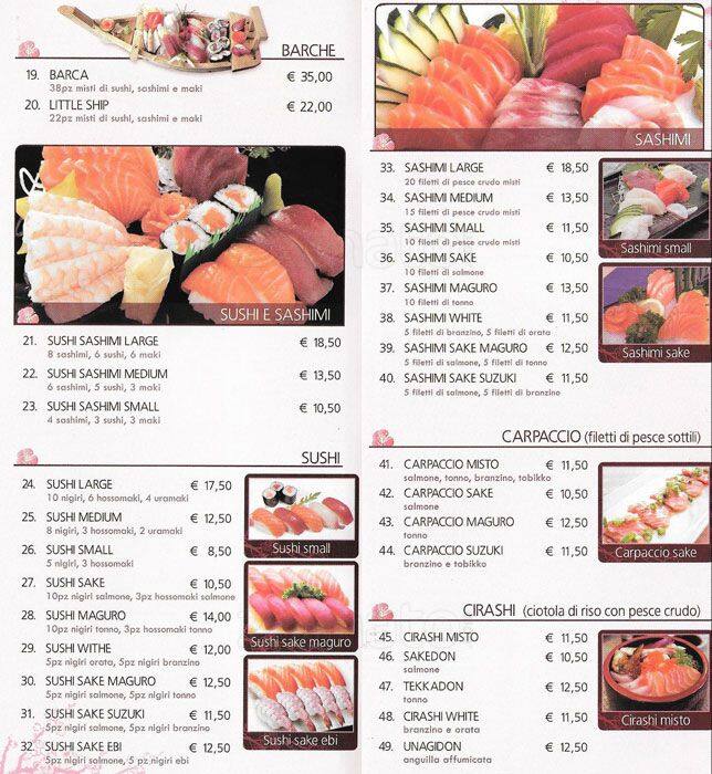 Menu at Kyo, Milan, Viale Premuda