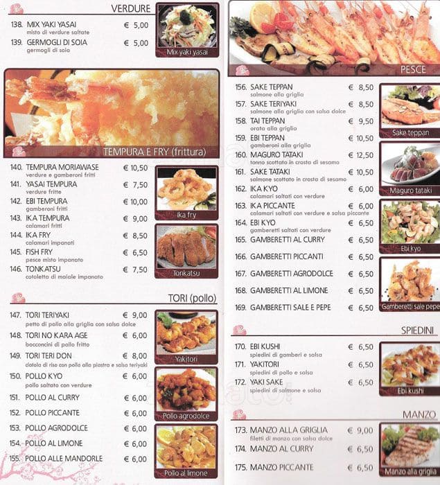 Menu at Kyo, Milan, Viale Premuda