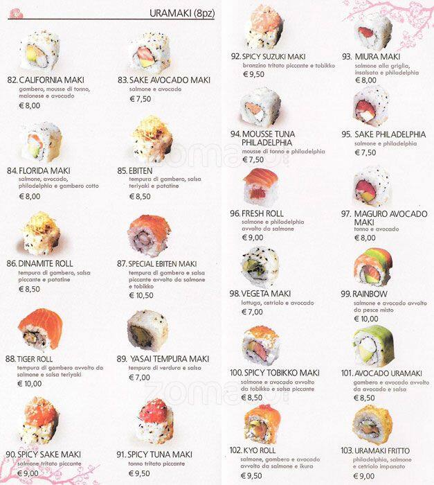 Menu at Kyo, Milan, Viale Premuda