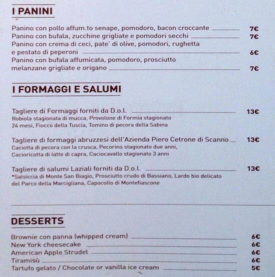 Menu da Ombre Rosse pub & bar, Roma