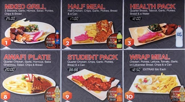 Menu at Awafi Charcoal Chicken restaurant, Granville