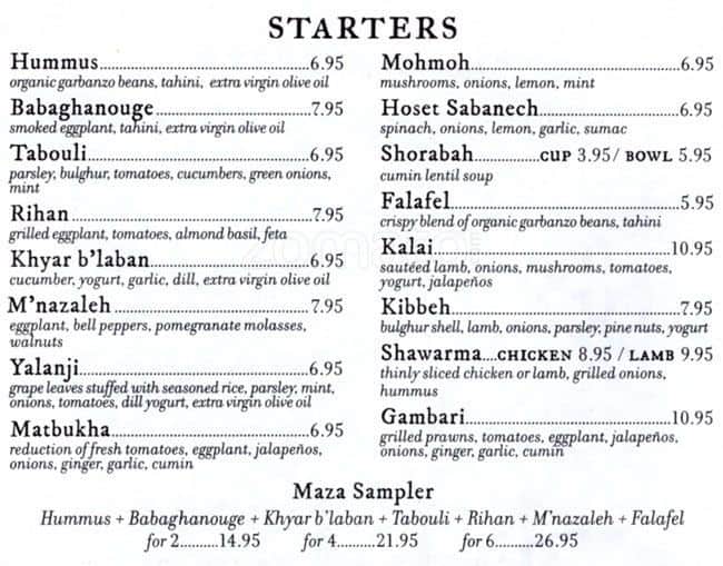 Menu at Dishdash Middle Eastern Cuisine restaurant, Sunnyvale, 190 S ...