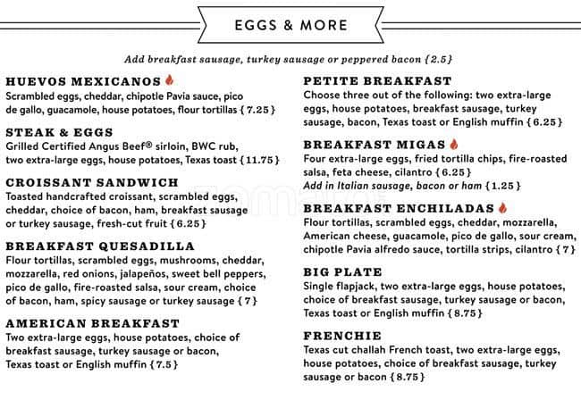 Menu at Black Walnut Cafe, Frisco