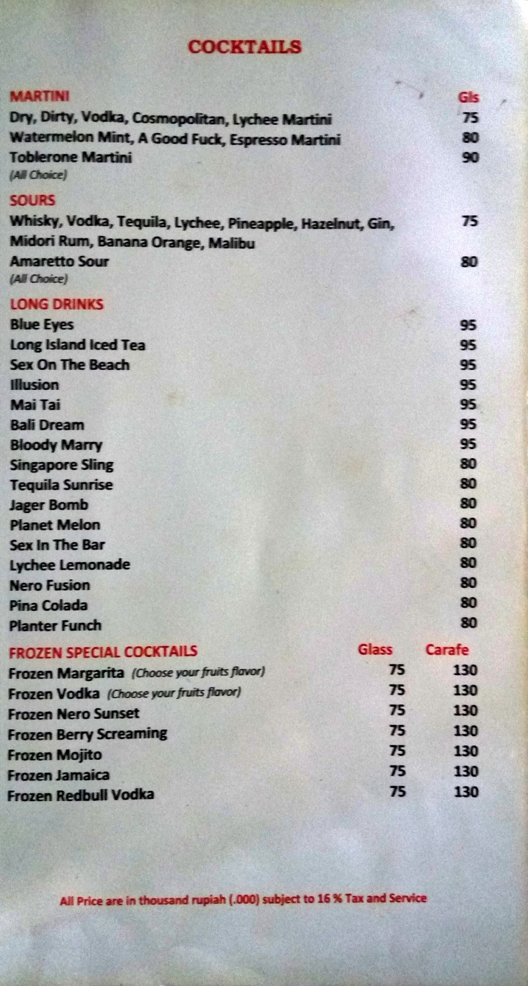 Menu at Nero Bali Mediterranean Restaurant, Denpasar