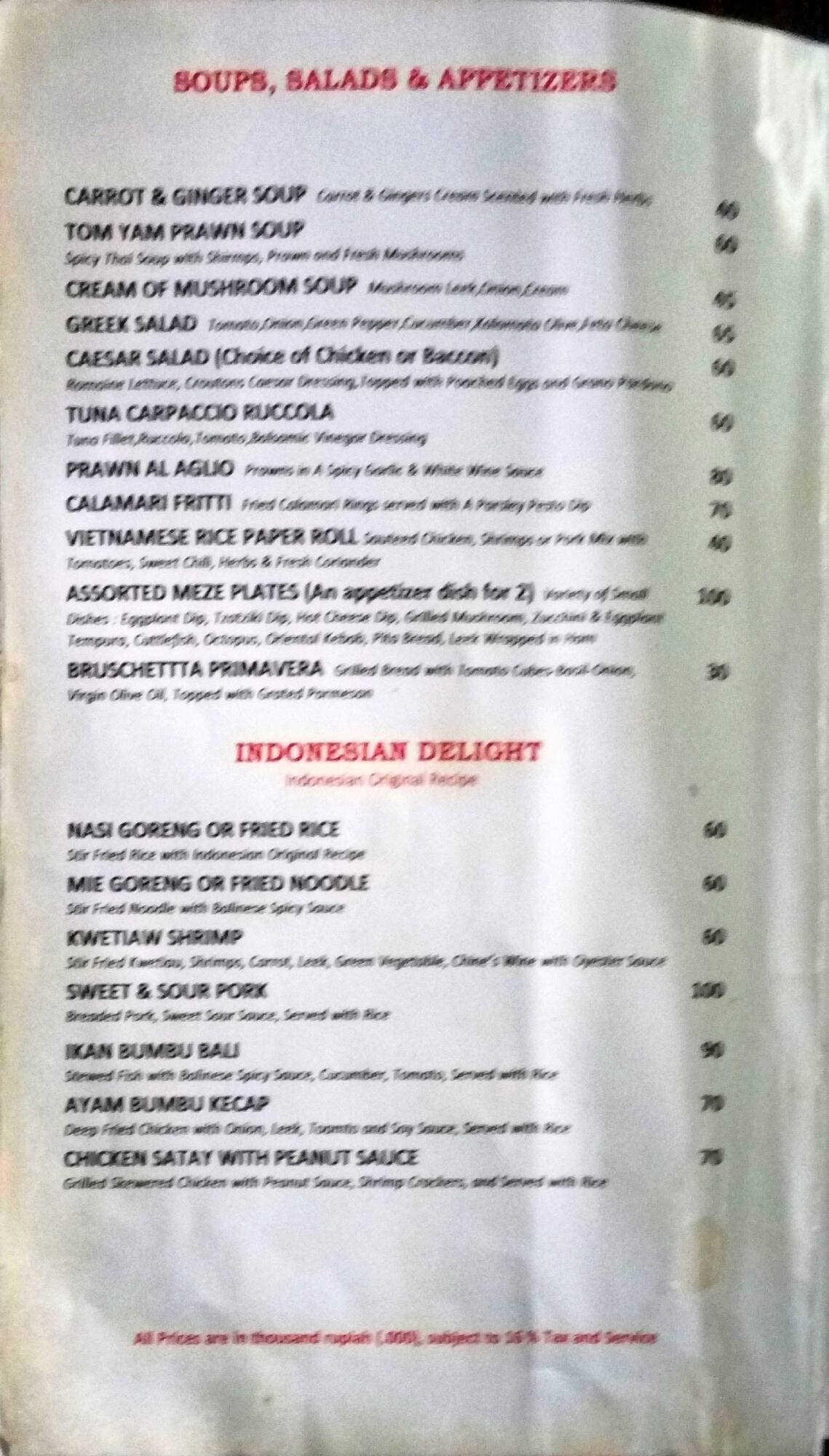 Menu at Nero Bali Mediterranean Restaurant, Denpasar