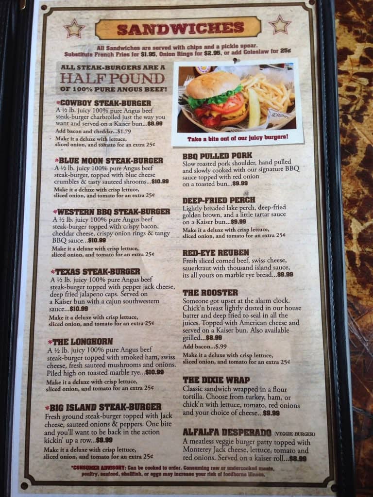 Menu at Dixie Saloon pub & bar, Mackinaw City, 401 E Central Ave