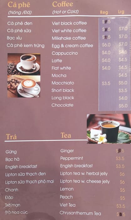 Menu at Cafe Ngan, Bankstown