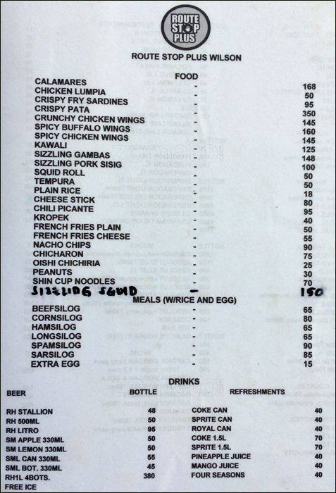 Menu at Route Stop Plus pub & bar, Cebu City, Wilson St