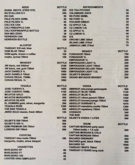 Menu at Route Stop Plus pub & bar, Cebu City, Wilson St