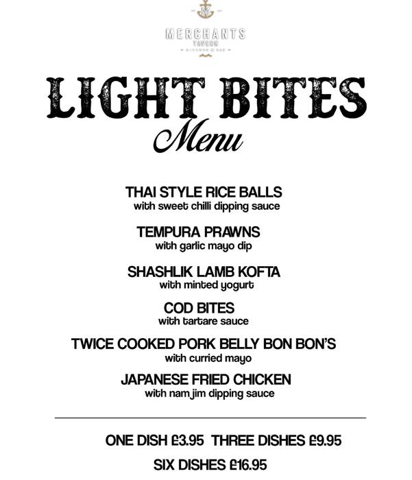 Menu at The Merchants Tavern pub & bar, Newcastle upon Tyne