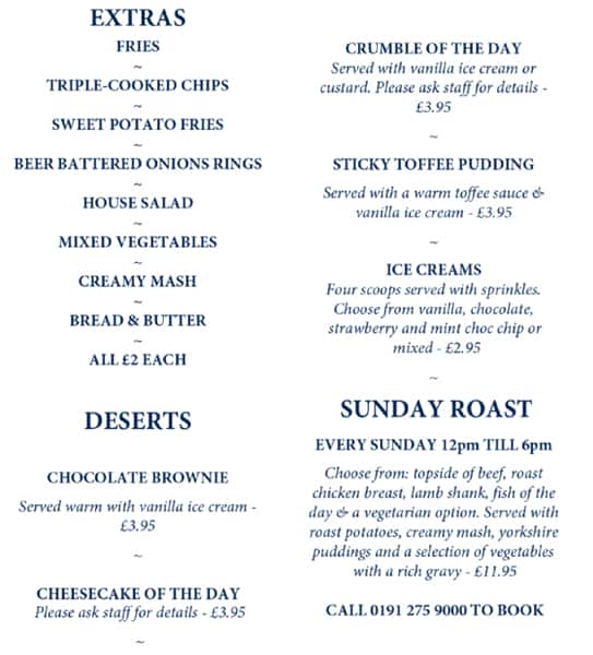 Menu at The Merchants Tavern pub & bar, Newcastle upon Tyne