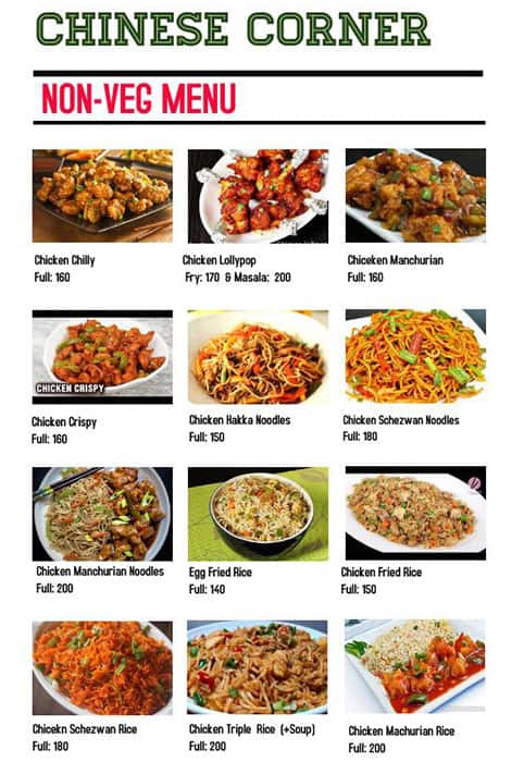 Menu of Chinese Corner, Balewadi, Pune