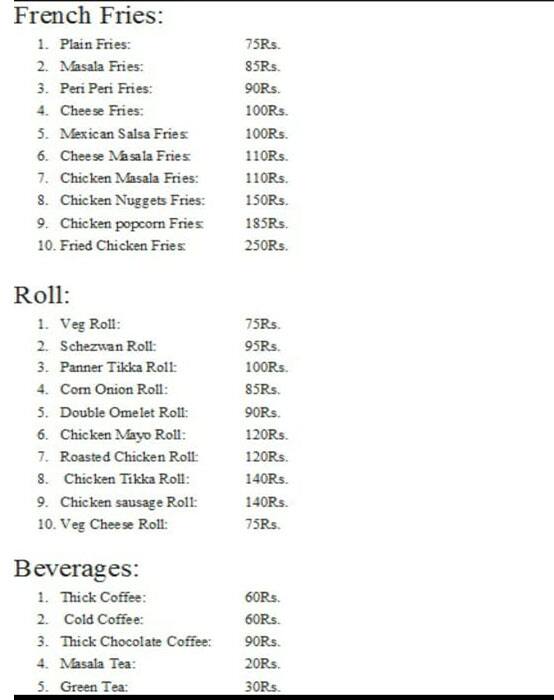 Menu of Masala Hub, FC Road, Pune