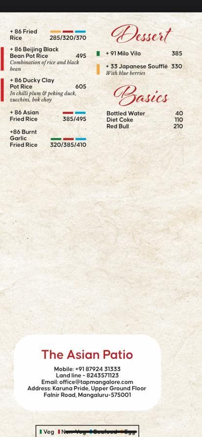 Menu at The Asian Patio, Mangaluru