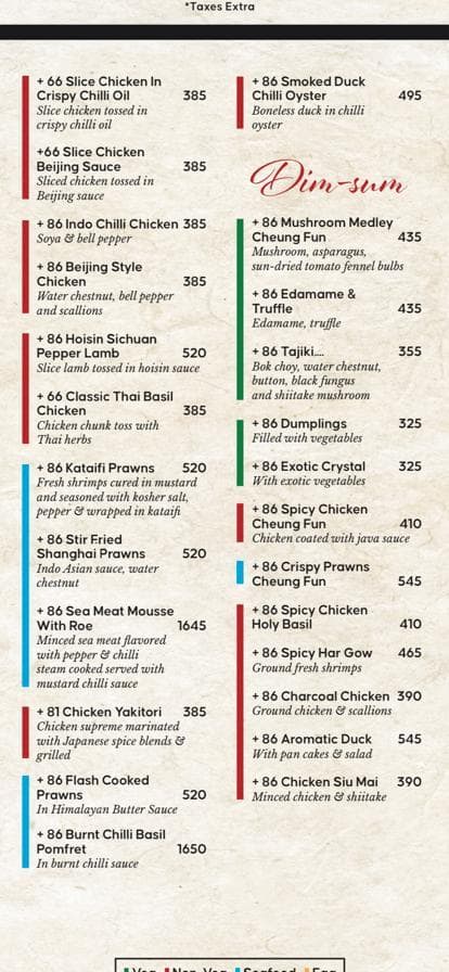 Menu at The Asian Patio, Mangaluru