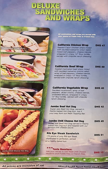 Menu at Fuddruckers restaurant, Dubai, G Floor