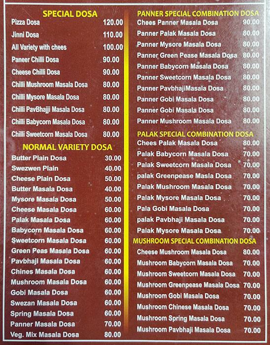 Menu of Shree Sadhguru 99 Variety Dosa, Electronic City, Bangalore
