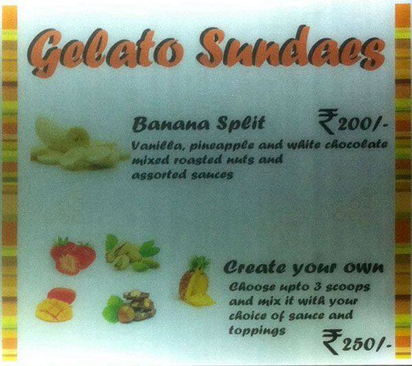 Menu at Gelato Roma, New Delhi, Nehru Place Metro Station