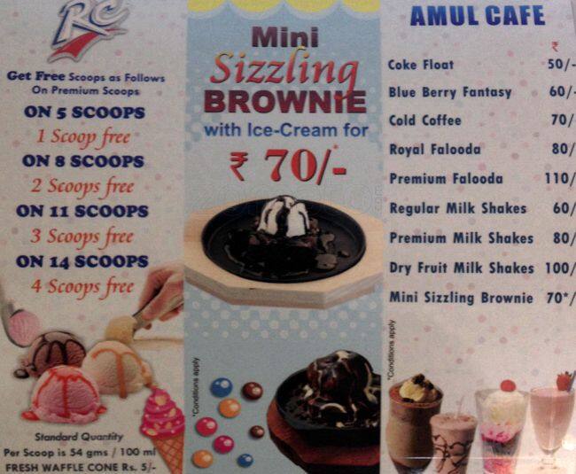 Amul Ice Cream Parlour Menu
