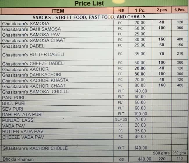 Menu at Punjabi Ghasitaram World of Sweets, Mumbai, Ground Floor ...