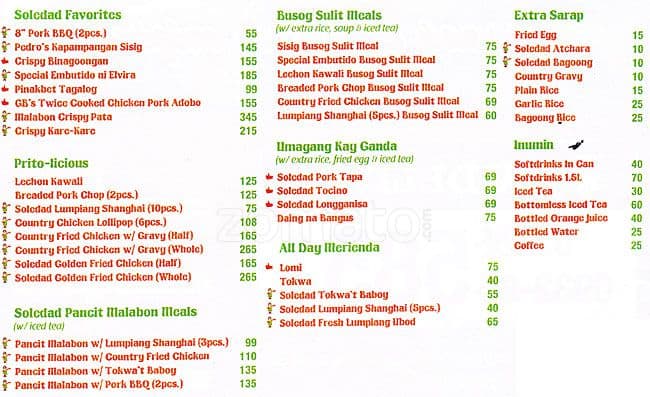Menu at Soledad restaurant, Mandaluyong, Shaw Blvd