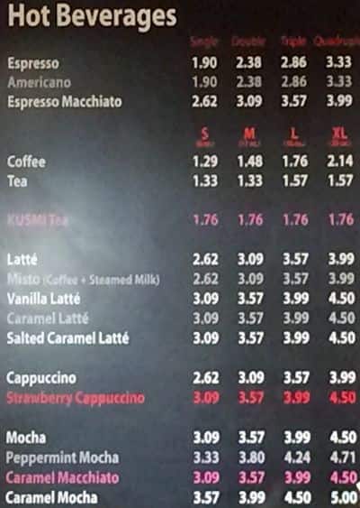 Menu at Coffee Exchange cafe, Toronto