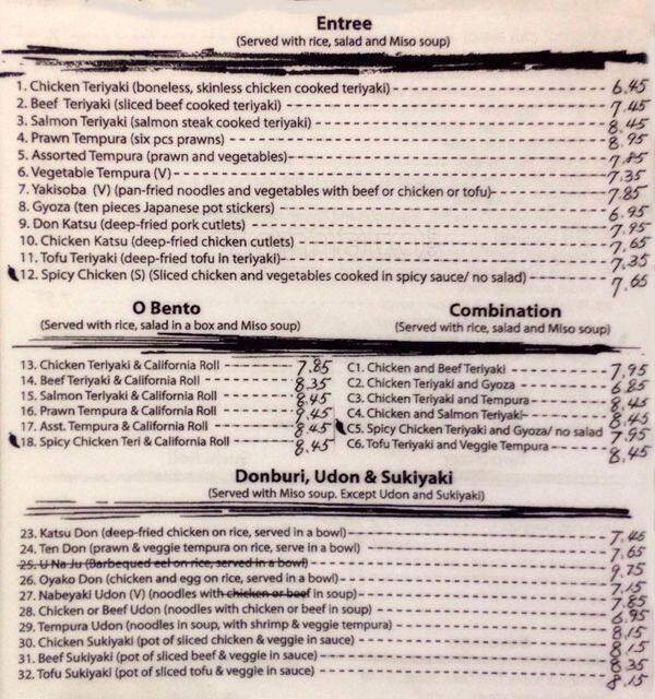 Menu at Ichiro Teriyaki restaurant, Seattle