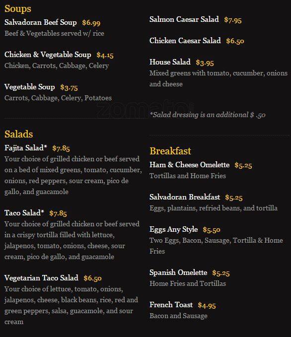 Menu at Tortilla Café restaurant, Washington
