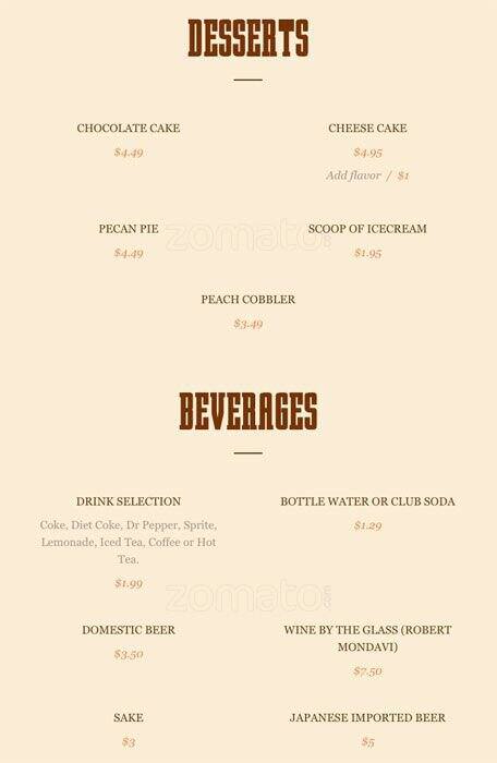 Menu at Kay's Restaurant & Bar, Dallas