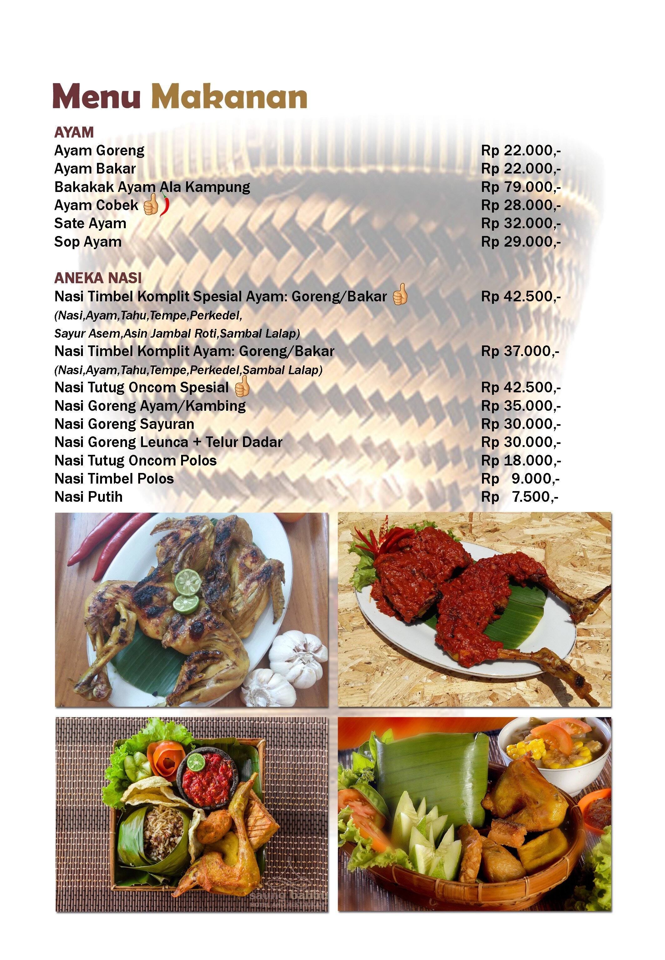 Carta del restaurante Liku Coffee, Lembang