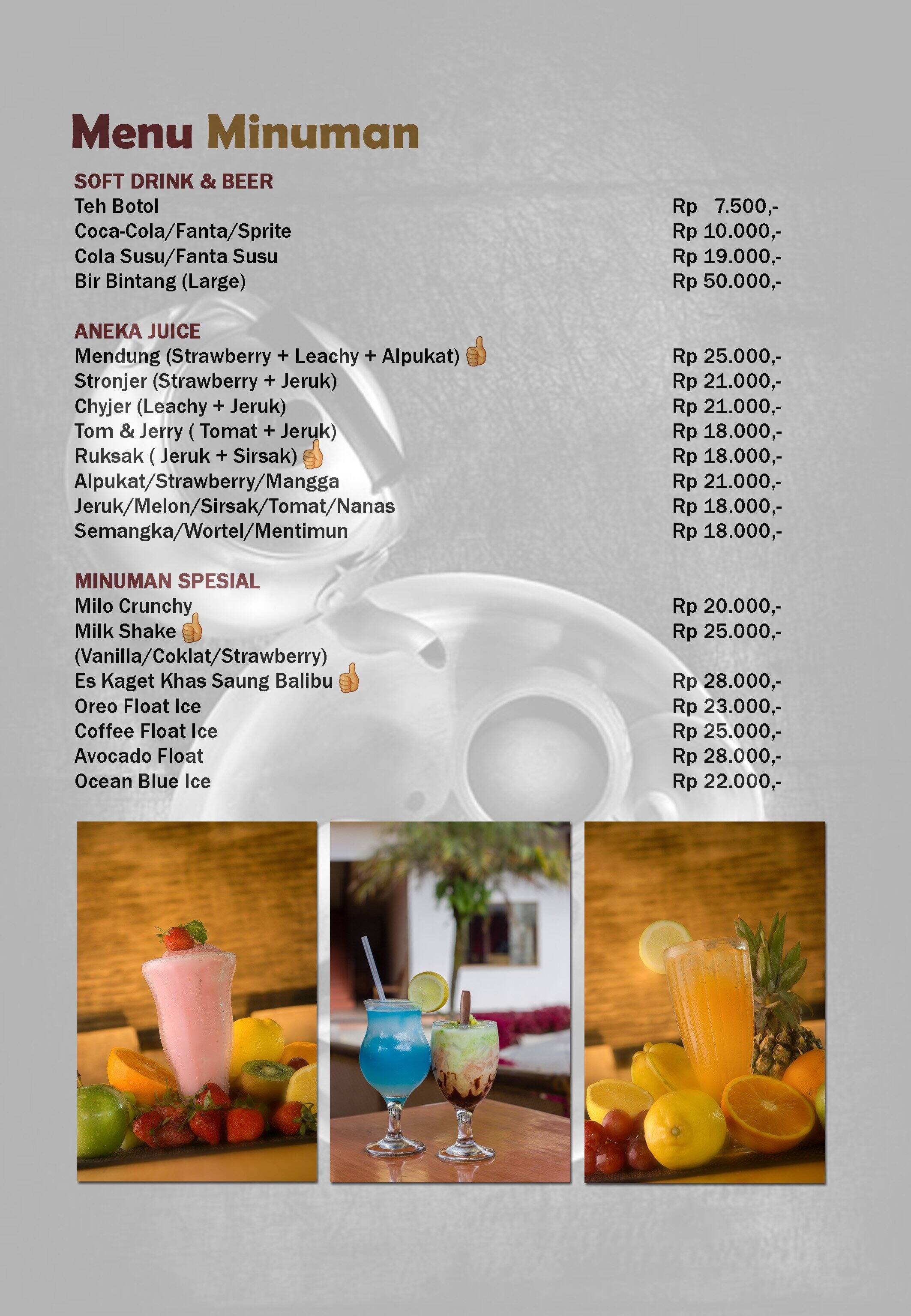 Carta del restaurante Liku Coffee, Lembang