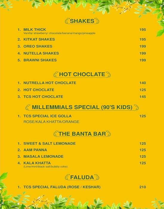 Menu at TCS The Corner Story, Jaipur