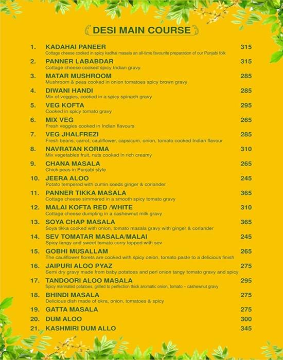 Menu at TCS The Corner Story, Jaipur