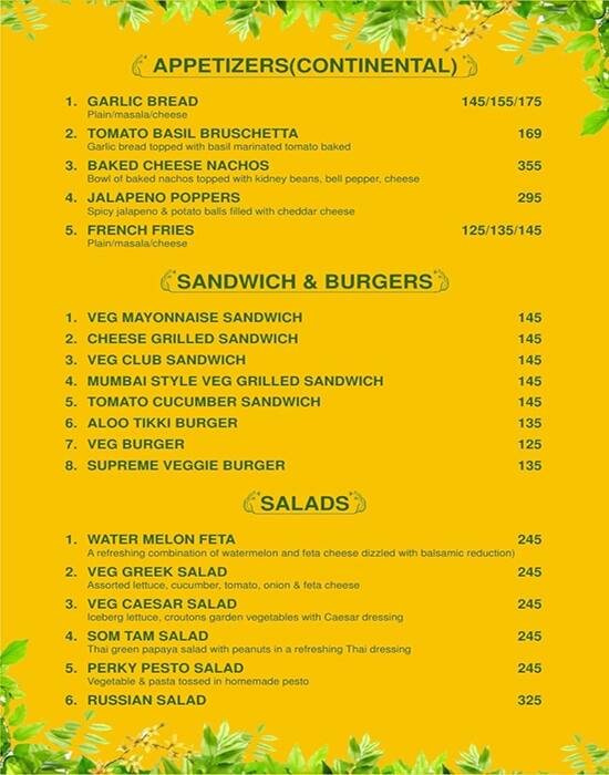 Menu at TCS The Corner Story, Jaipur