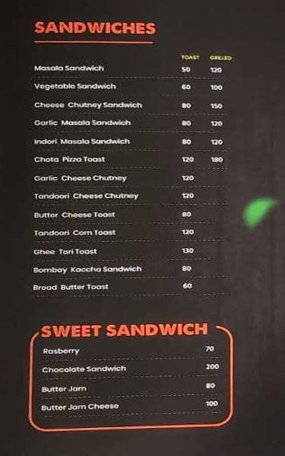 Menu of Shyam Sandwich, Sudama Nagar, Indore