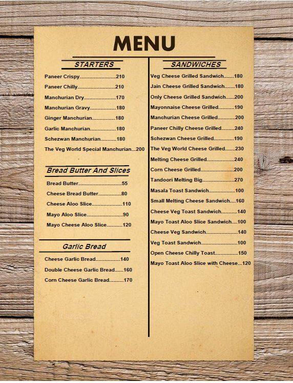 Menu of The Veg World, Bhayandar, Mumbai