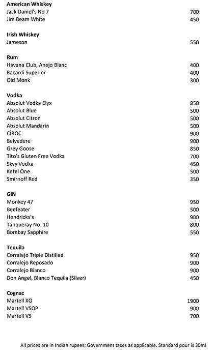 Menu at Eighteen The Lounge - The Westin Mumbai Garden City, Mumbai