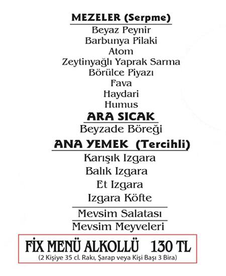 Menu at BEYZADE FASIL RESTAURANT, Istanbul, İstiklal Cd. Galatasaray ...